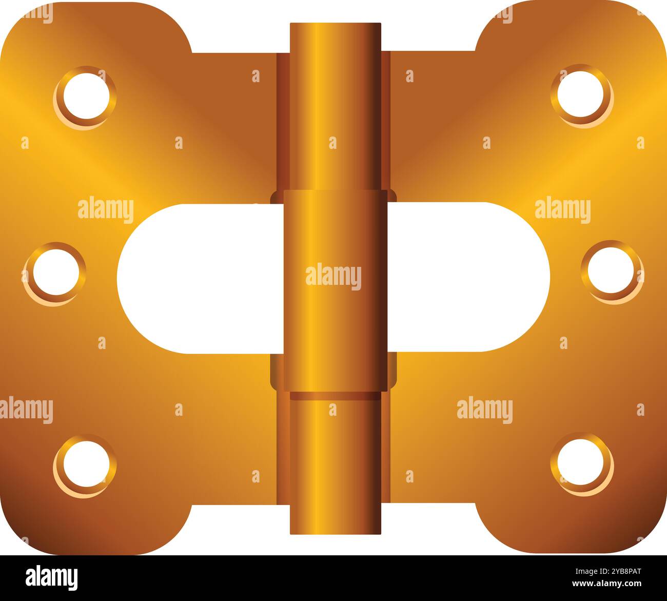 Golden door hinge connecting two parts together, isolated on white ...