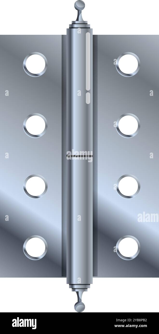 Shiny silver door hinge connecting two parts together, isolated on ...