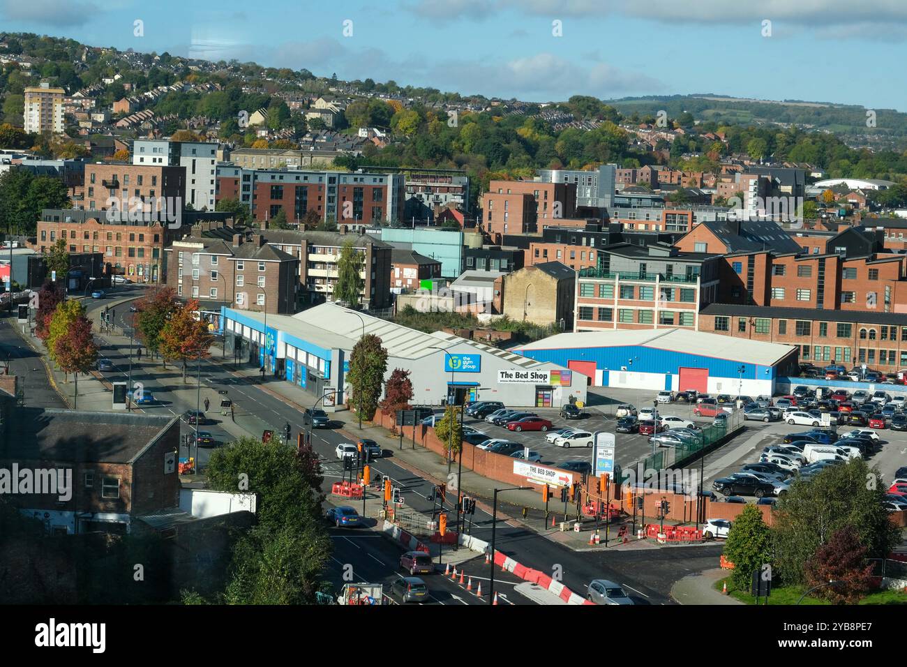 Aerial views of Kelham Island and West Bar in Sheffield city centre ...