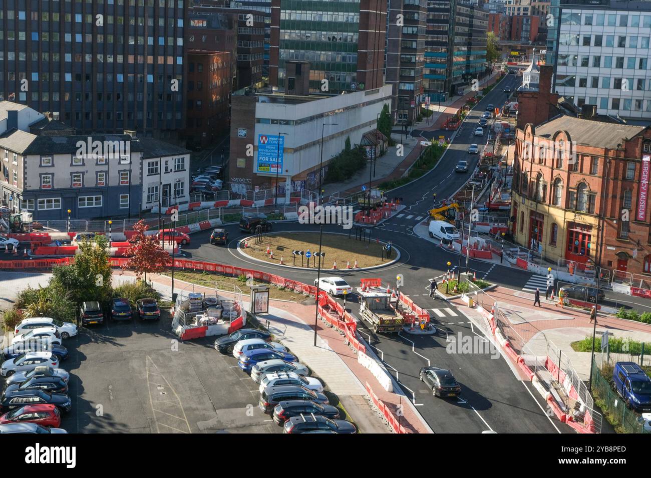 Aerial views of Kelham Island and West Bar in Sheffield city centre ...