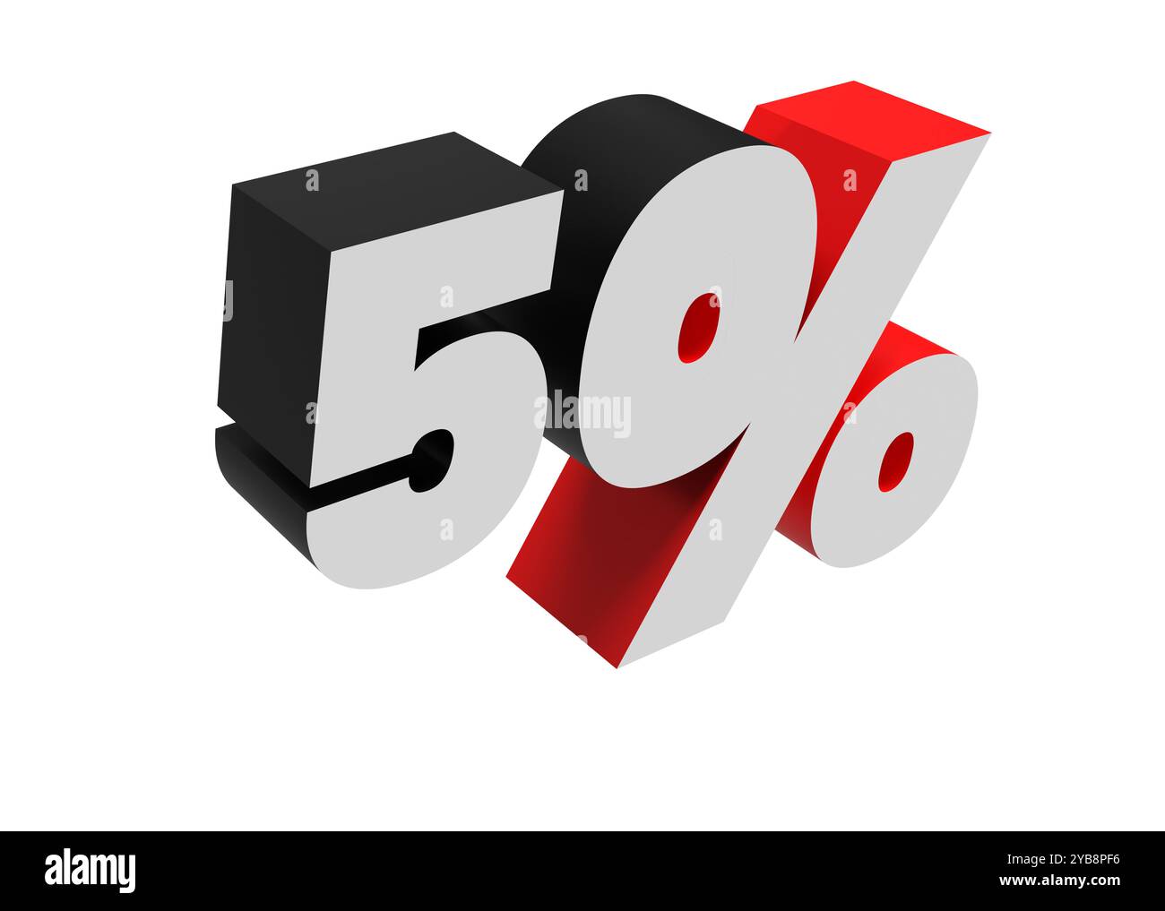 50% digit. 3d number in a light side perspective. White and red ...