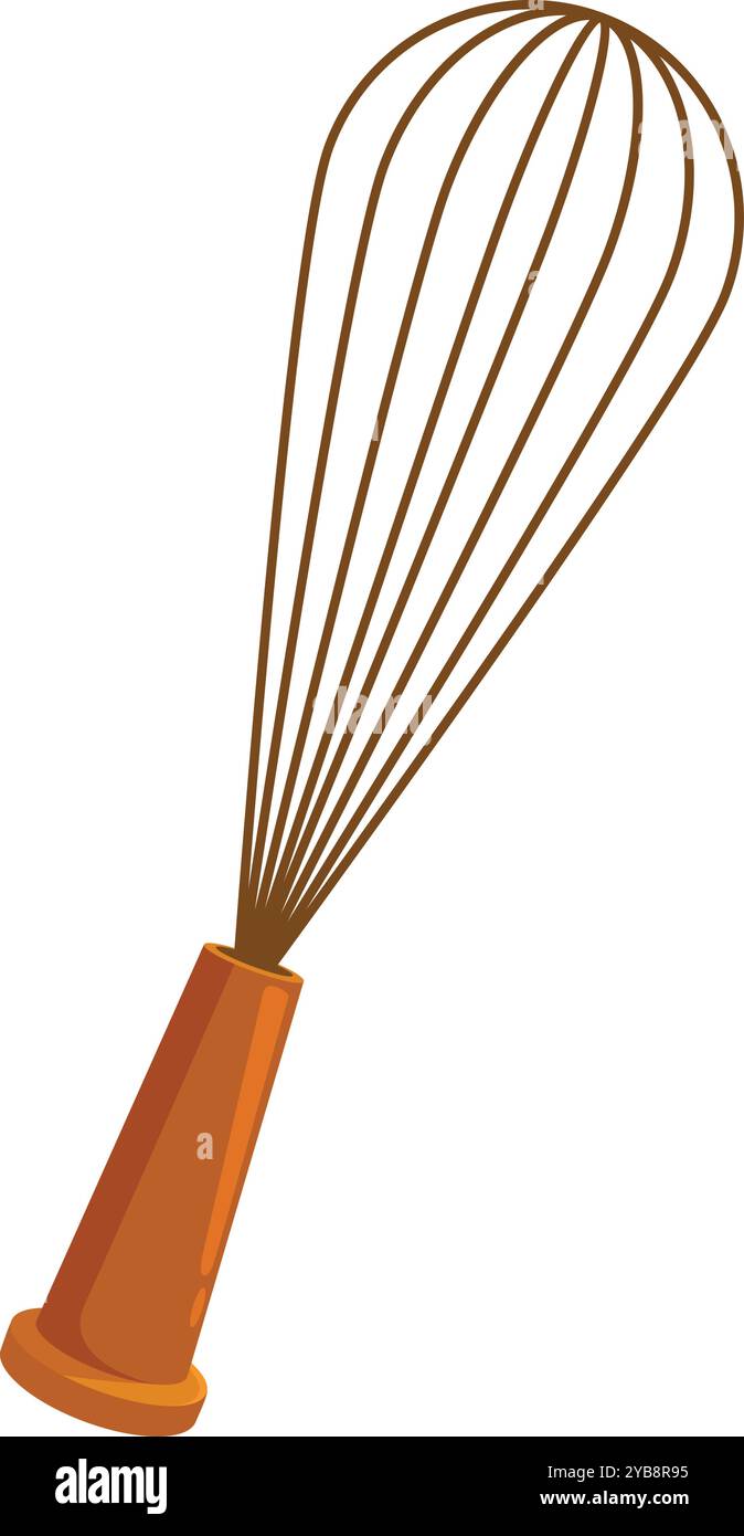 Cartoon illustration of a wire whisk with a wooden handle, ideal for ...