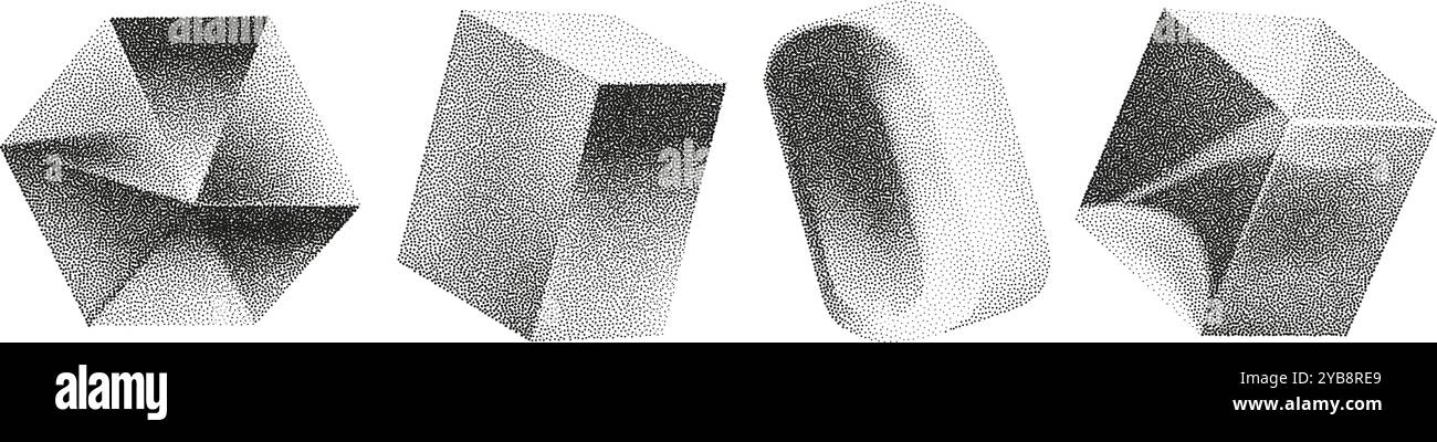 Cube, cylinder, triangle, rhombus with grainy dot texture Stock Vector ...