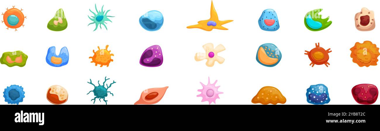 Immune system cells icons set. Cartoon style illustration showing a set ...