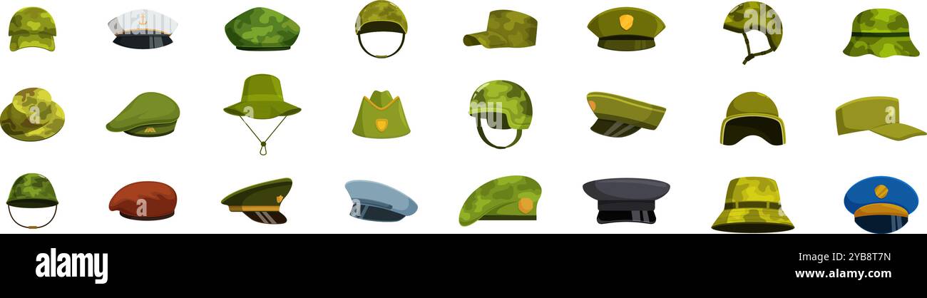 Military caps icons set. Collection of military and police headwear ...