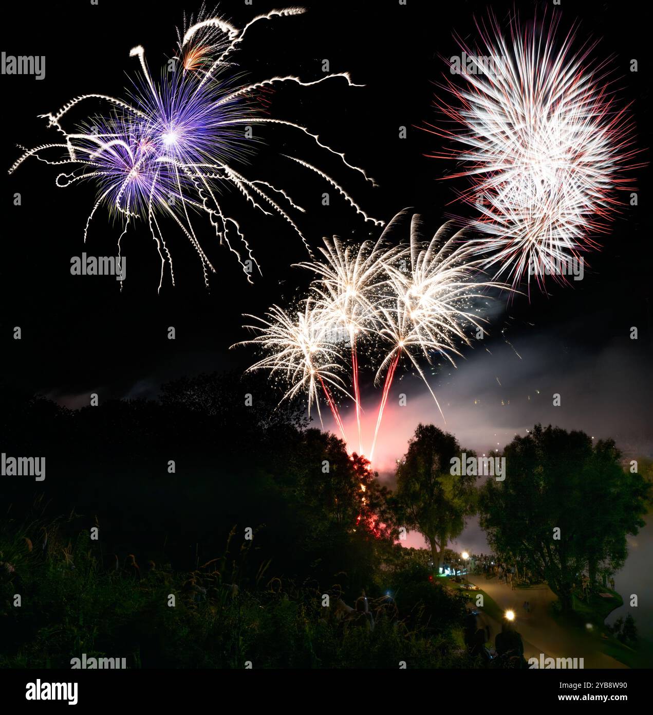 Firework display on the night sky at a festival Stock Photo - Alamy