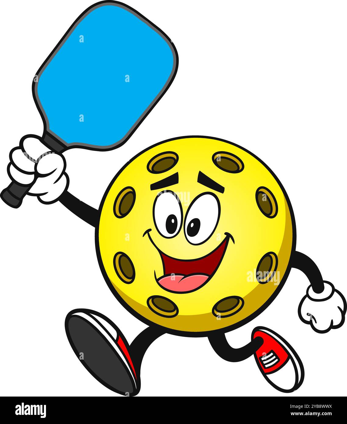 Pickleball Yellow Ball Character running with a Paddle, Hand Drawn ...