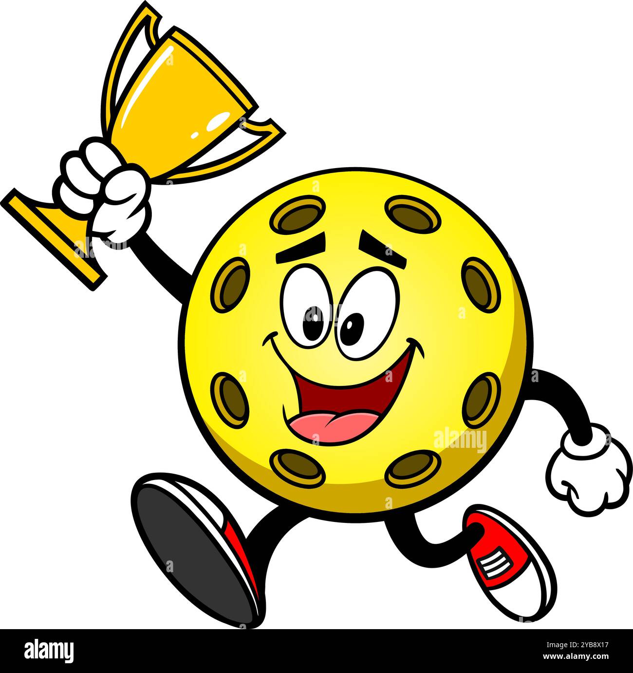 Pickleball Yellow Ball Character running with a Trophy, Hand Drawn ...