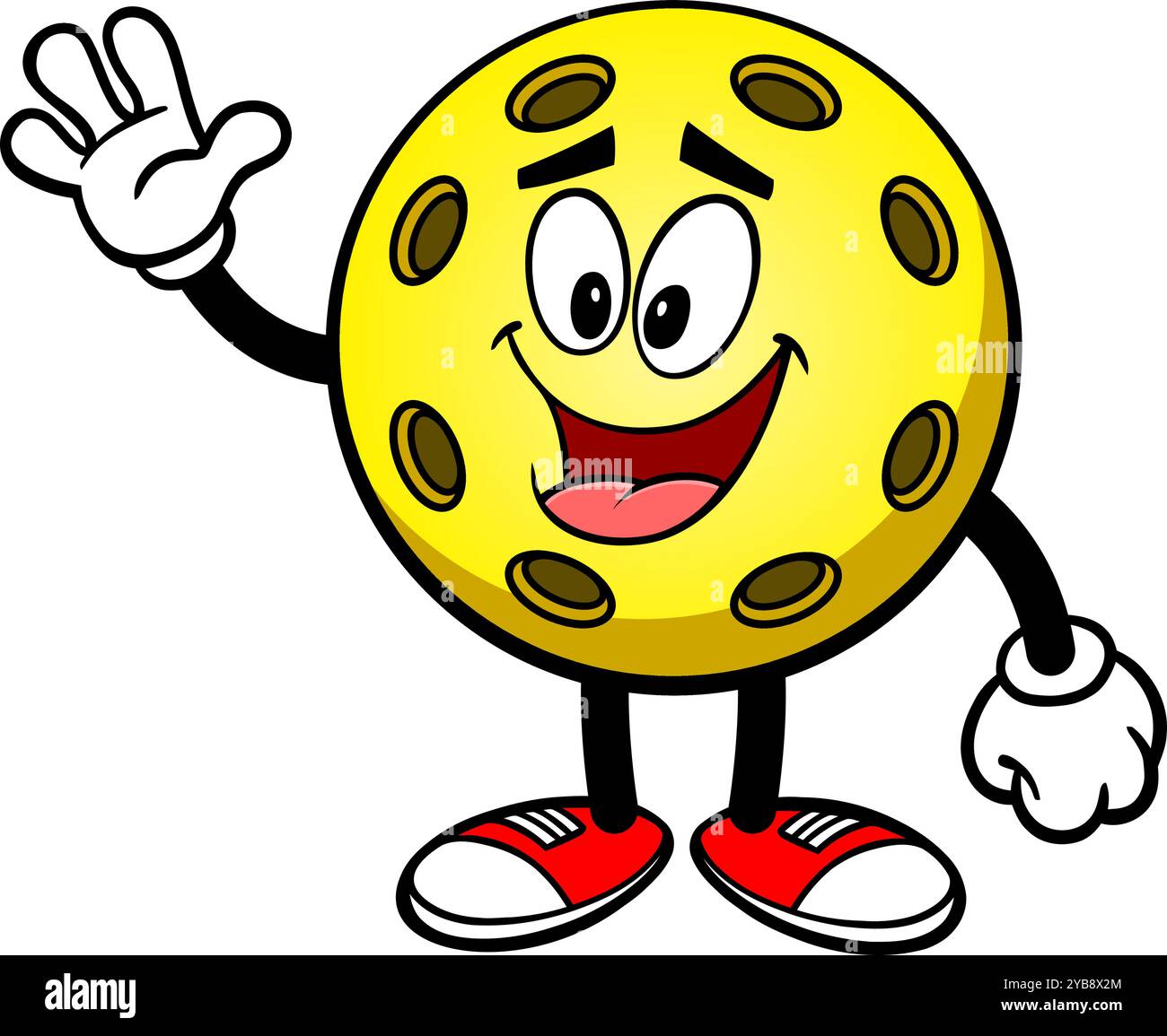 Pickleball Yellow Ball Character Waving, Hand Drawn Vector illustration ...
