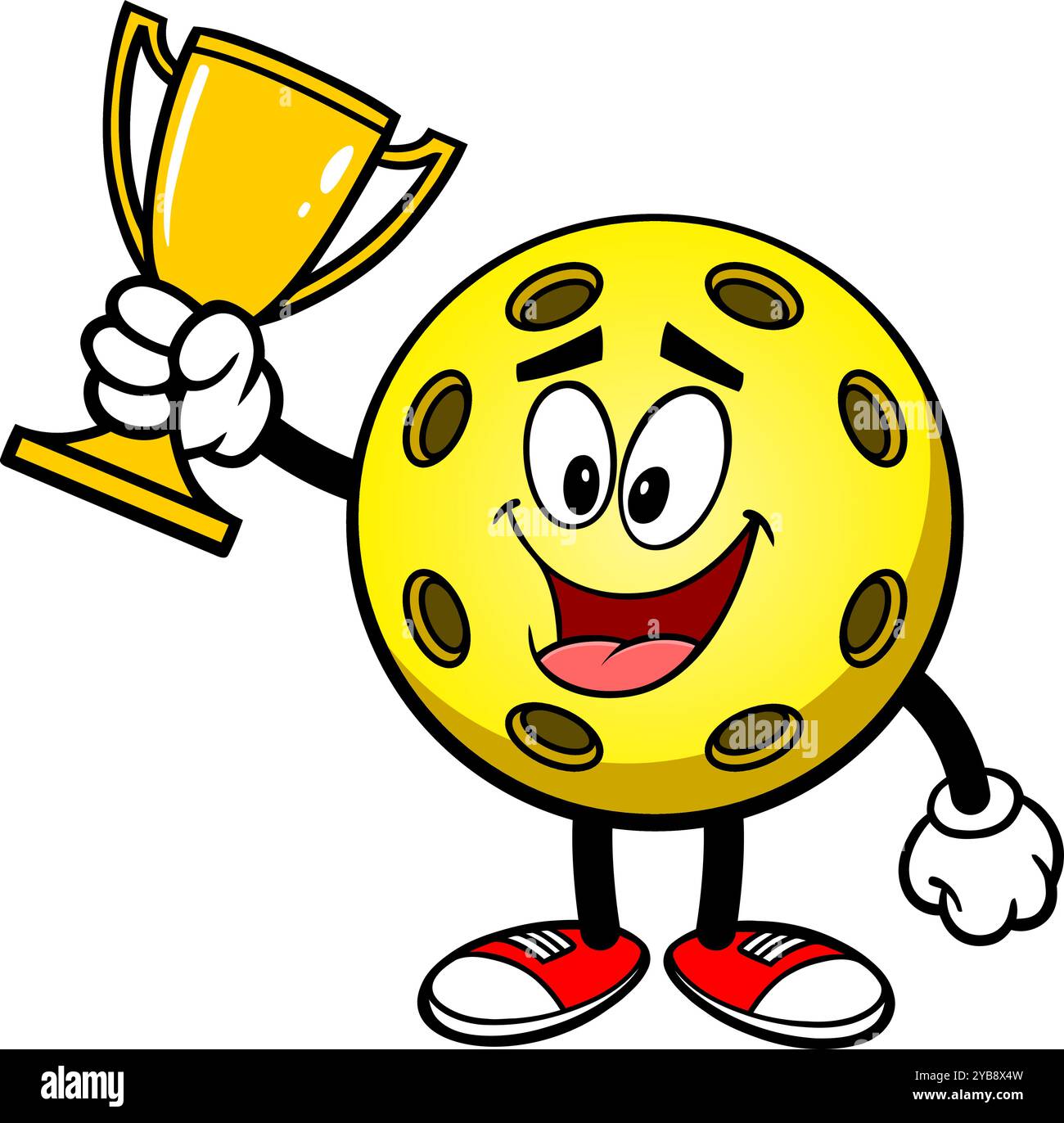 Pickleball Yellow Ball Character with a Trophy, Hand Drawn Vector ...