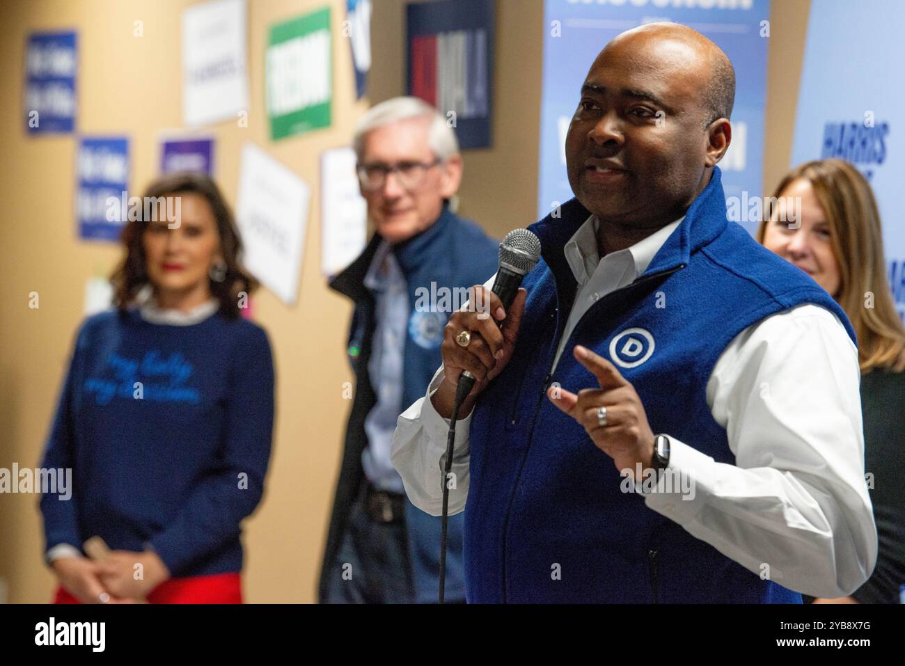 Madison, USA. 15th Oct, 2024. DNC Chairman, Jaime R. Harrison delivers ...