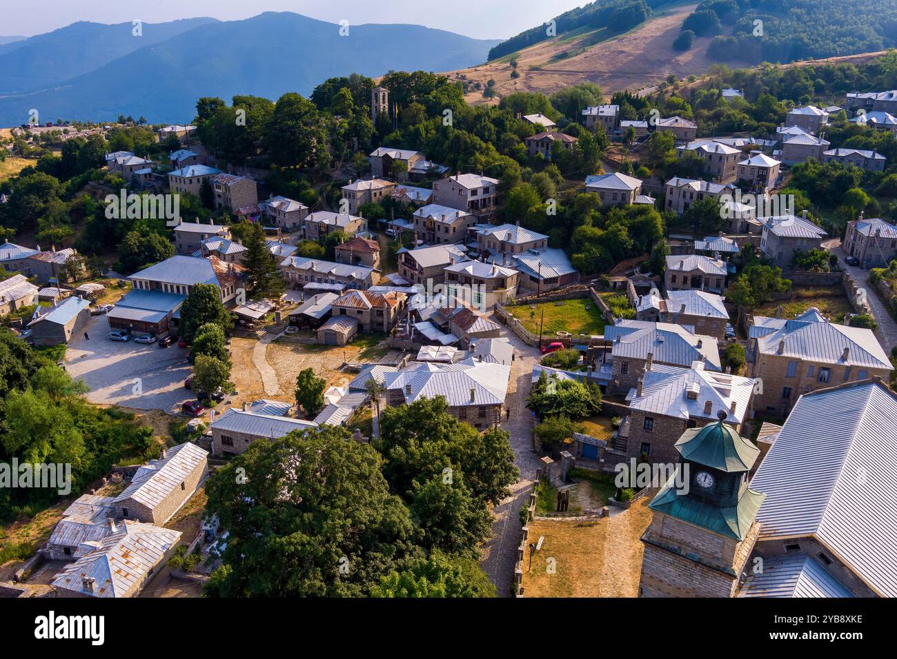 An aerial view of Nymfaio, a picturesque mountain village in Greece ...