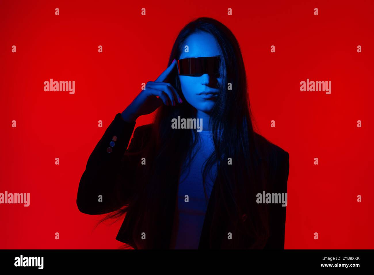 Cyberpunk portrait in Futuristic Modern Young Woman with Smart Glasses ...