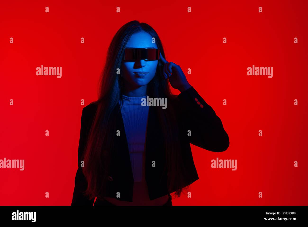 Cyberpunk portrait in Futuristic Modern Young Woman with Smart Glasses ...