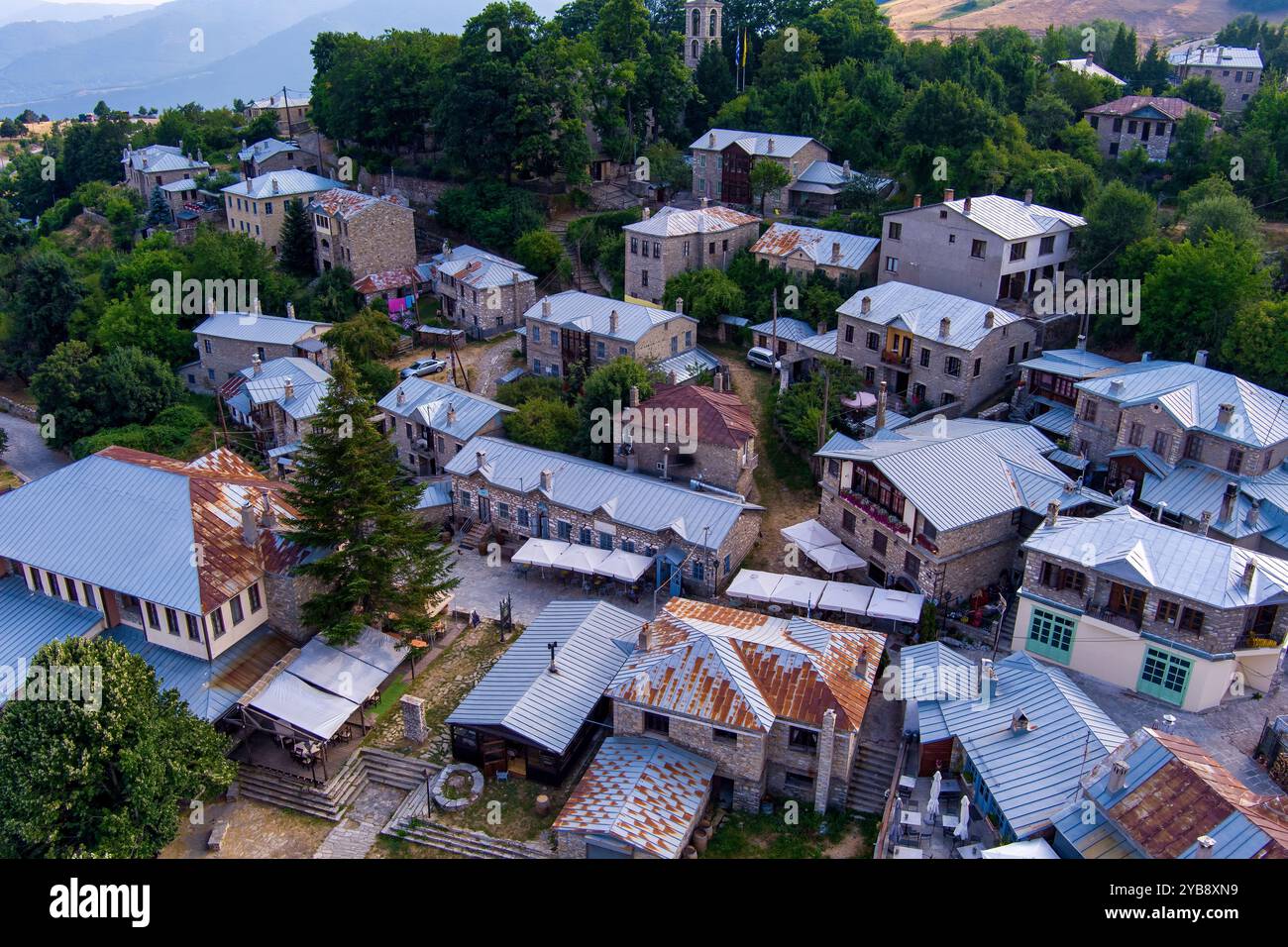 An aerial view of Nymfaio, a picturesque mountain village in Greece ...