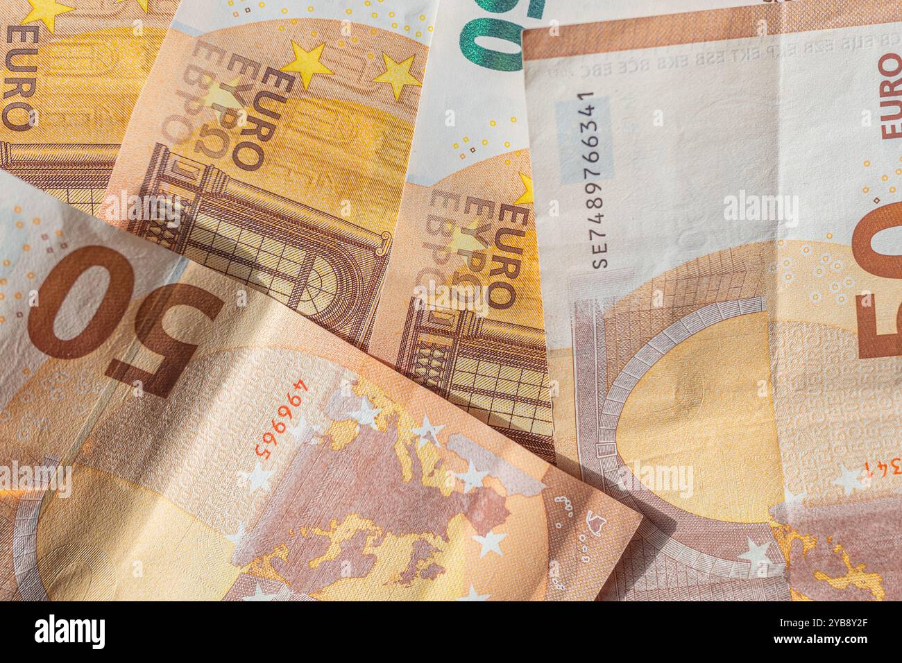 Various 50 Euro banknotes, the official currency of the European Union ...