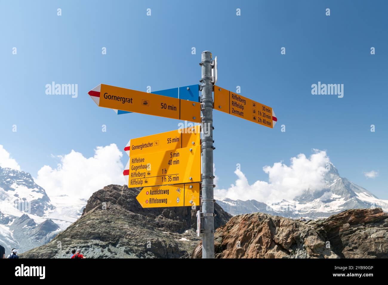 Zermatt, Switzerland - July 26, 2024: Hiking trail directional signs ...