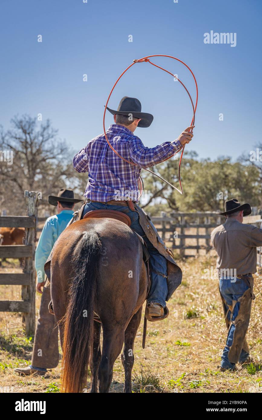 Yoakum, Texas, United States. March 15, 2022. Cowboy on a horse ...