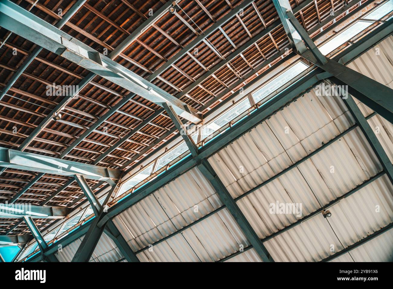 Wood and steel roof frame structures for building construction Stock ...