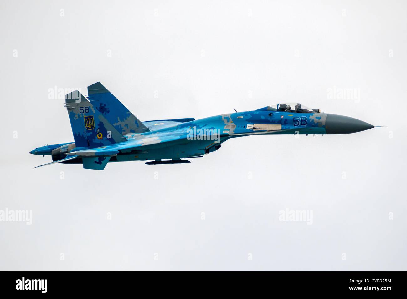 Ukrainian Air Force Sukhoi Su-27 fighter jet plane in flight at RAF ...