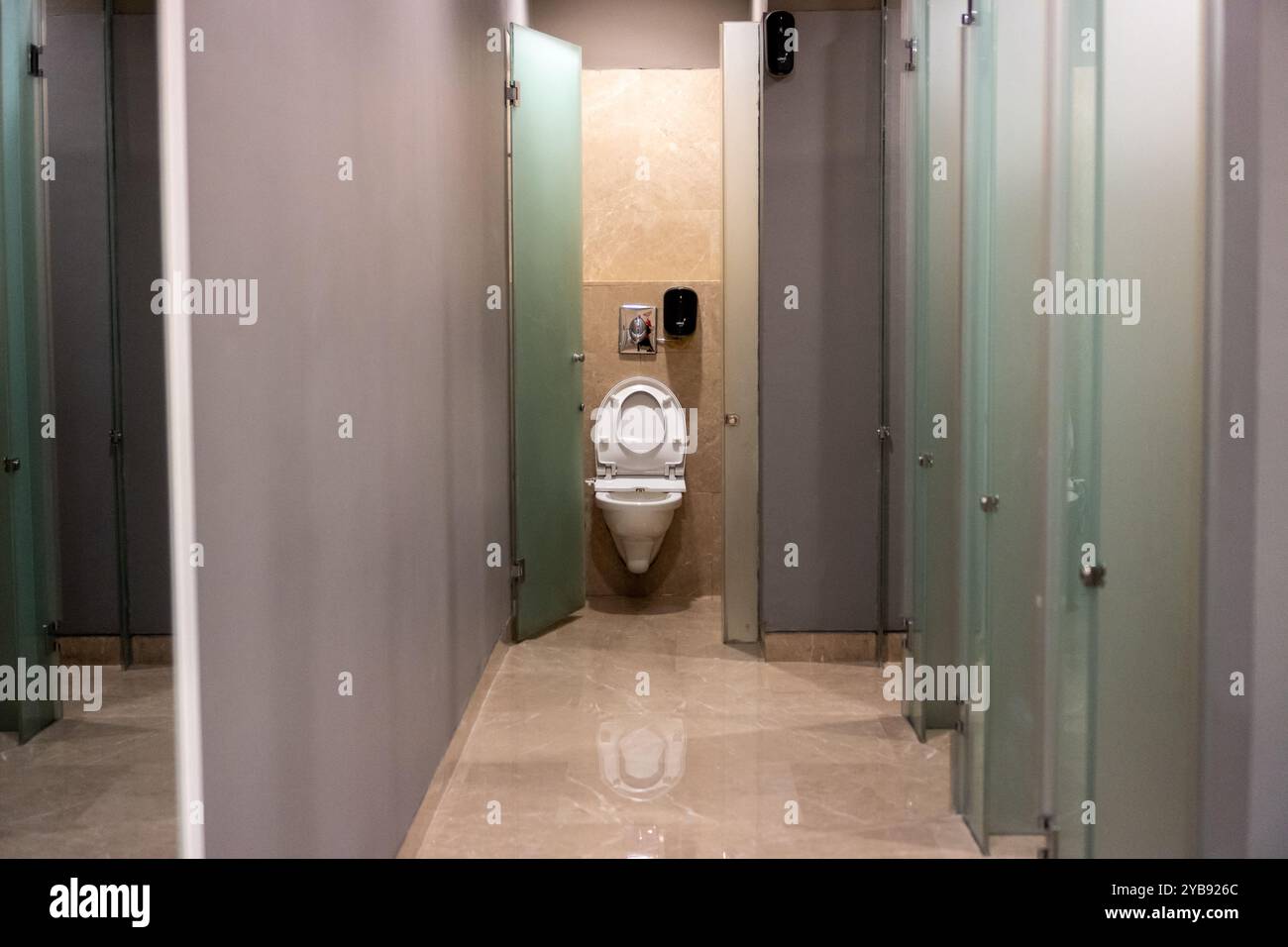 Focus the selection on the open toilet door Stock Photo - Alamy
