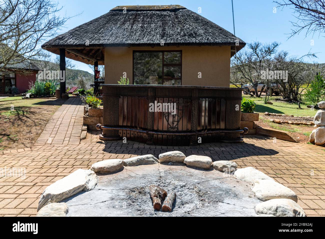 A view of the accommodation hut buildings at the Indalu Game Reserve in ...