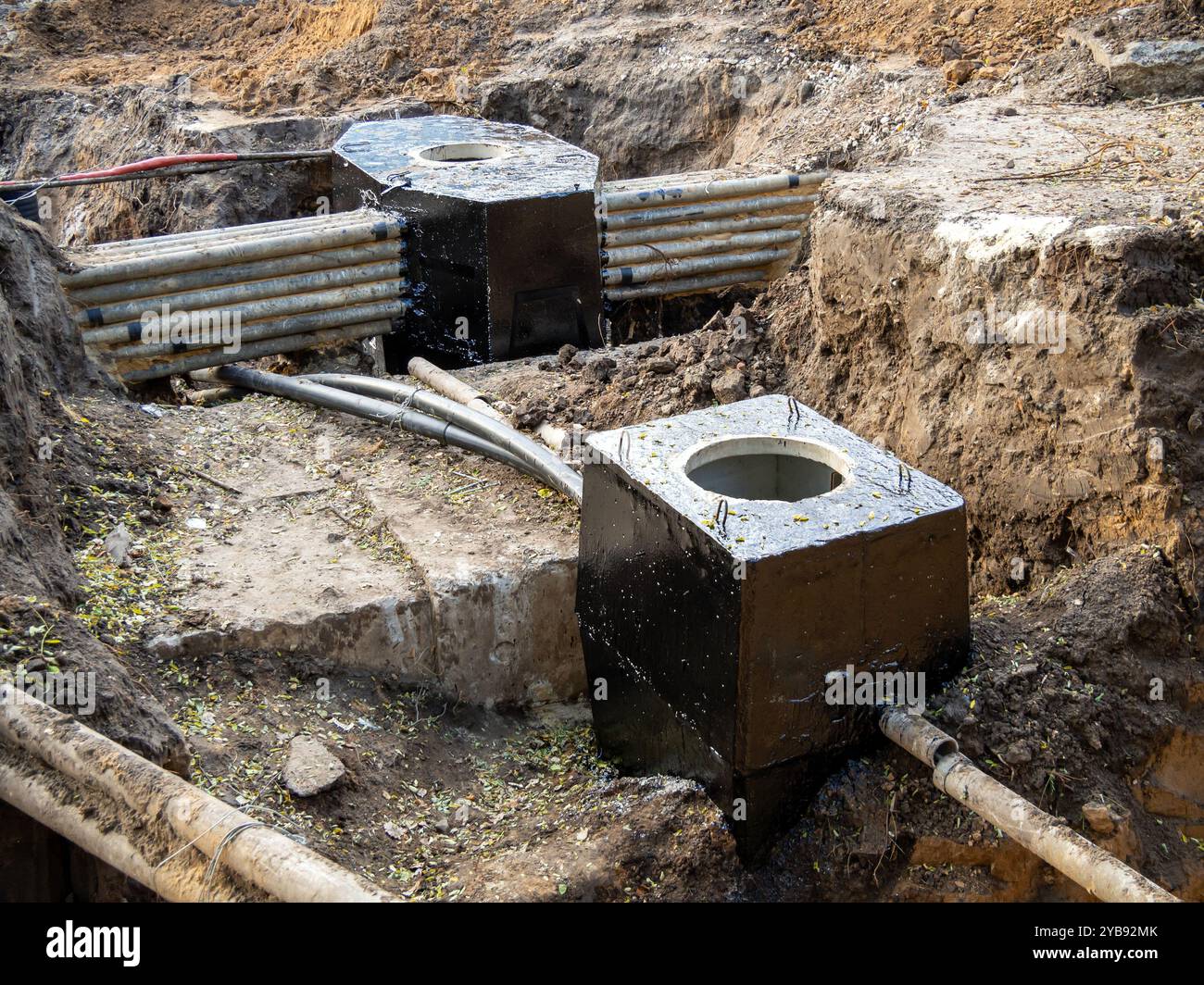 Installation of new cable wells Stock Photo - Alamy