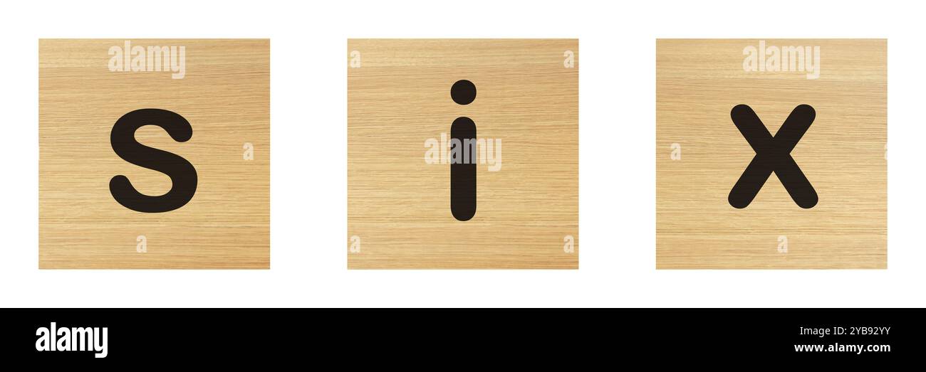 Six word with wood blocks Stock Photo - Alamy