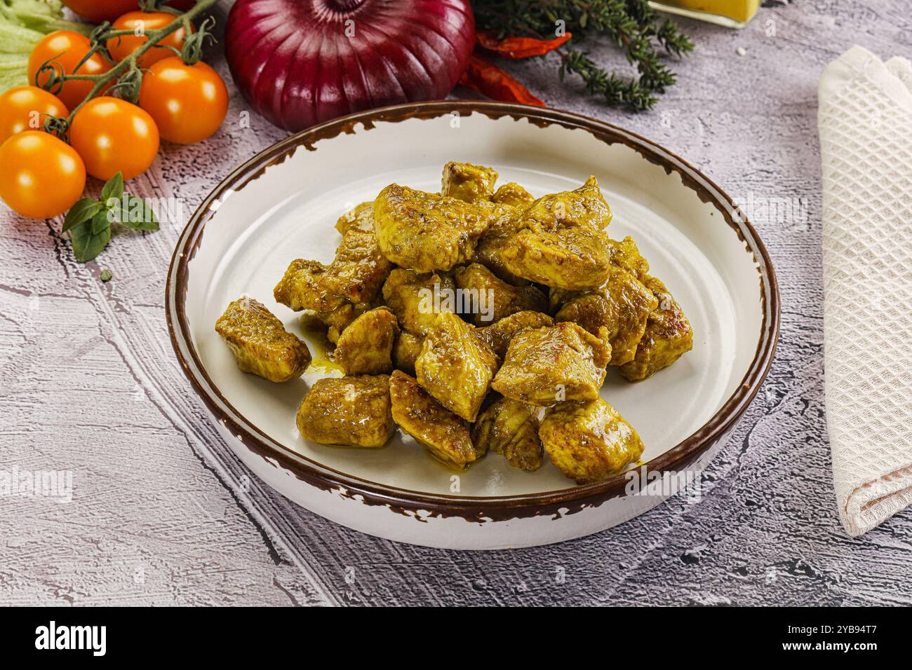 Indian cuisine curry chicken fillet with spices Stock Photo - Alamy
