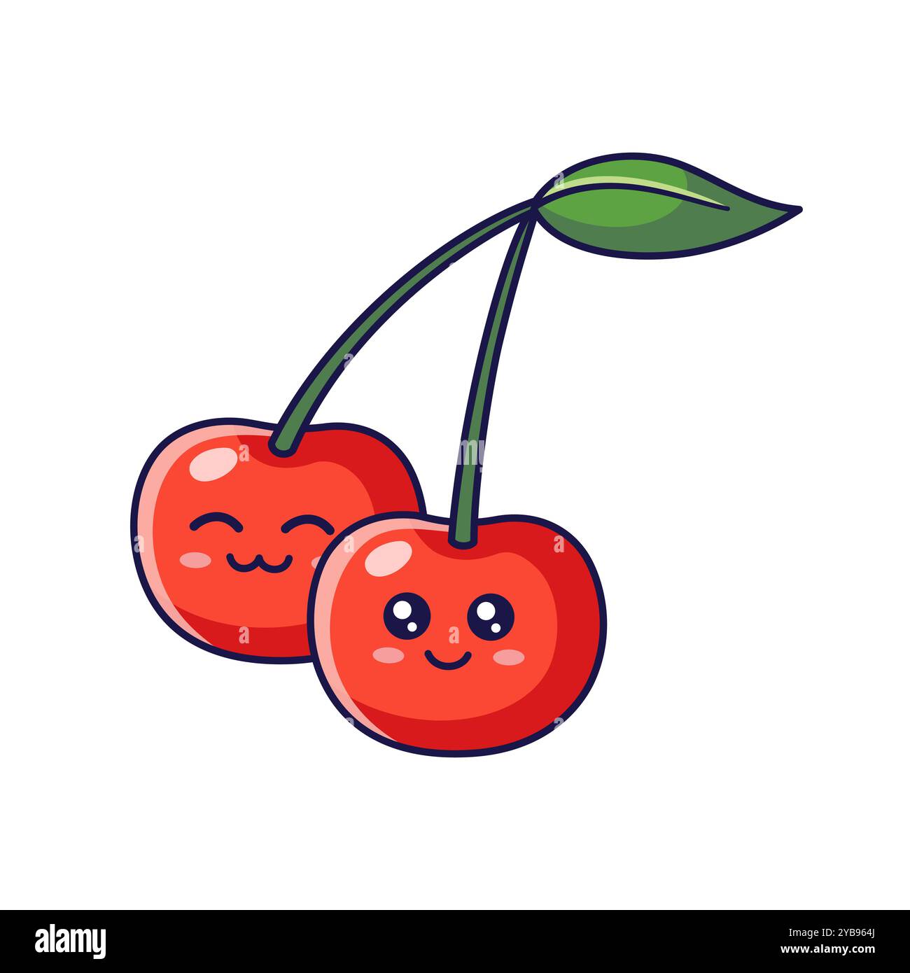 Cute Kawaii Cherry character. Vector hand drawn cartoon icon ...