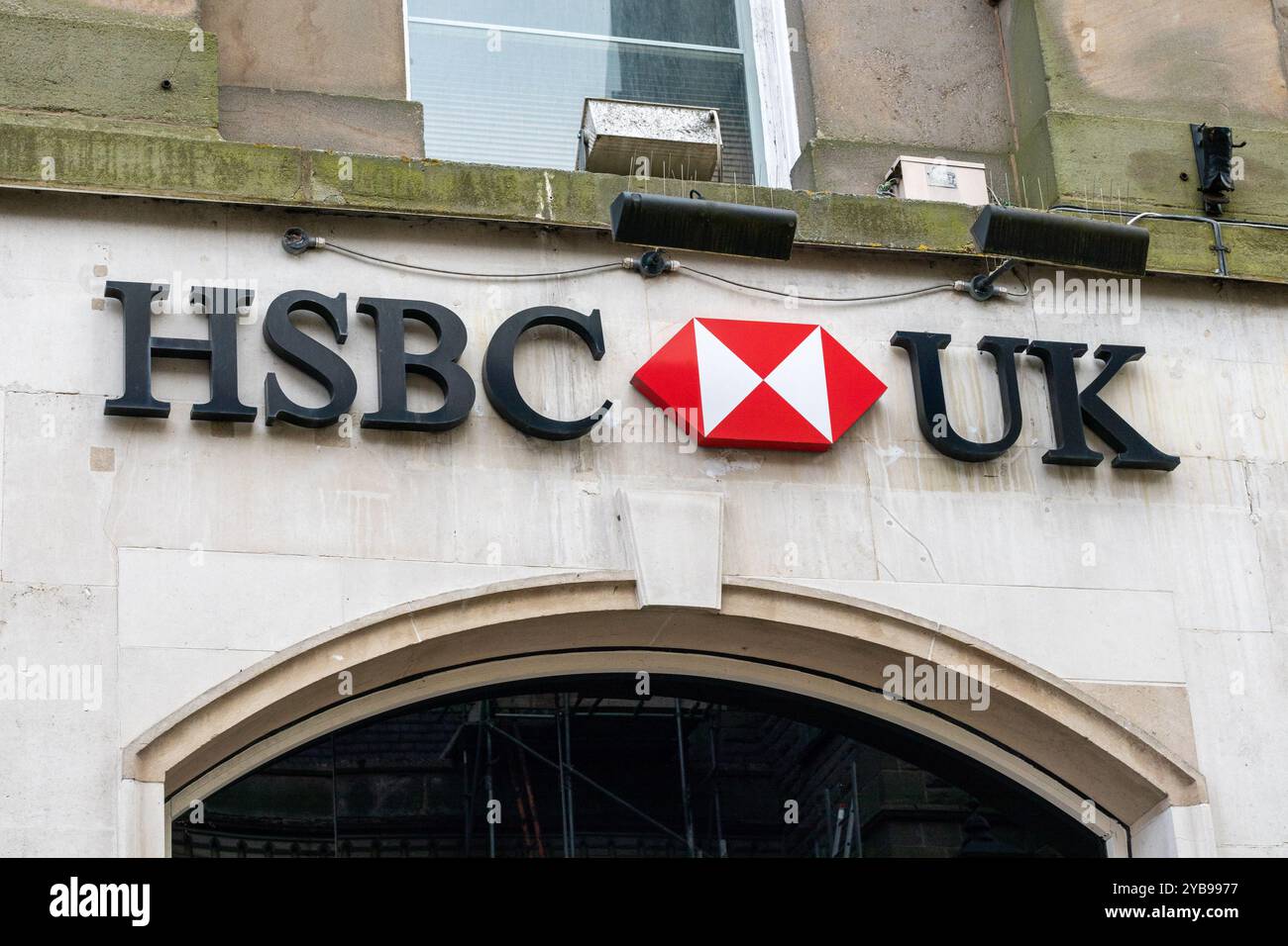 The exterior signage of an HSBC bank branch, featuring the HSBC logo ...