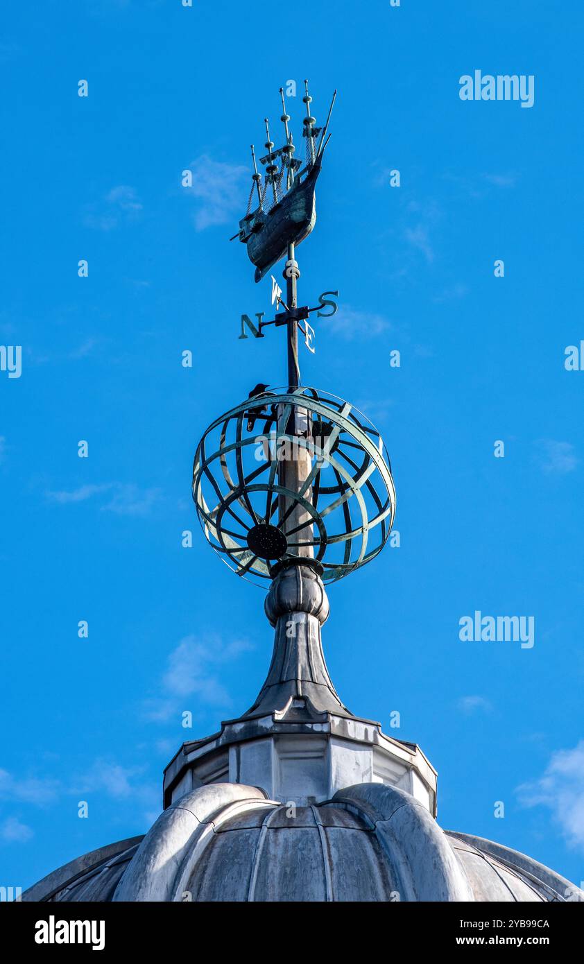 ornate ship themed weathervane on the top of the harbour house, old ...