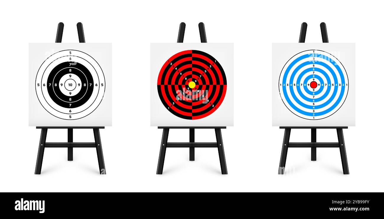 Shooting range target on a wooden easel stand. Paper target with ...
