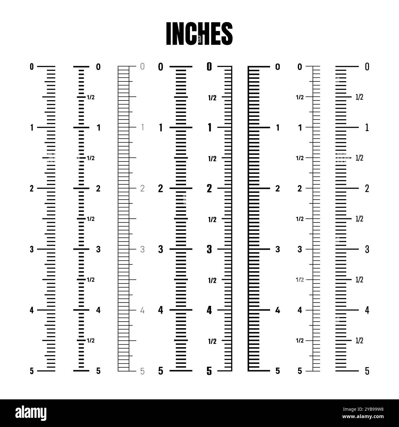 Vertical inch scale for measuring length or height. Various measurement ...