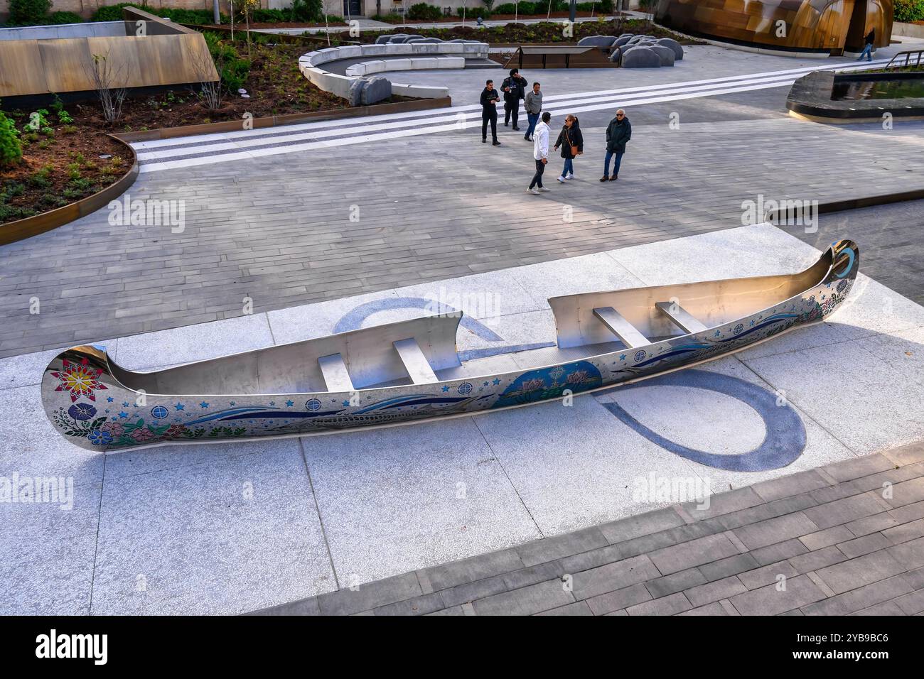 Toronto, Canada - October 12, 2024: Metal sculpture of a canoe in the ...