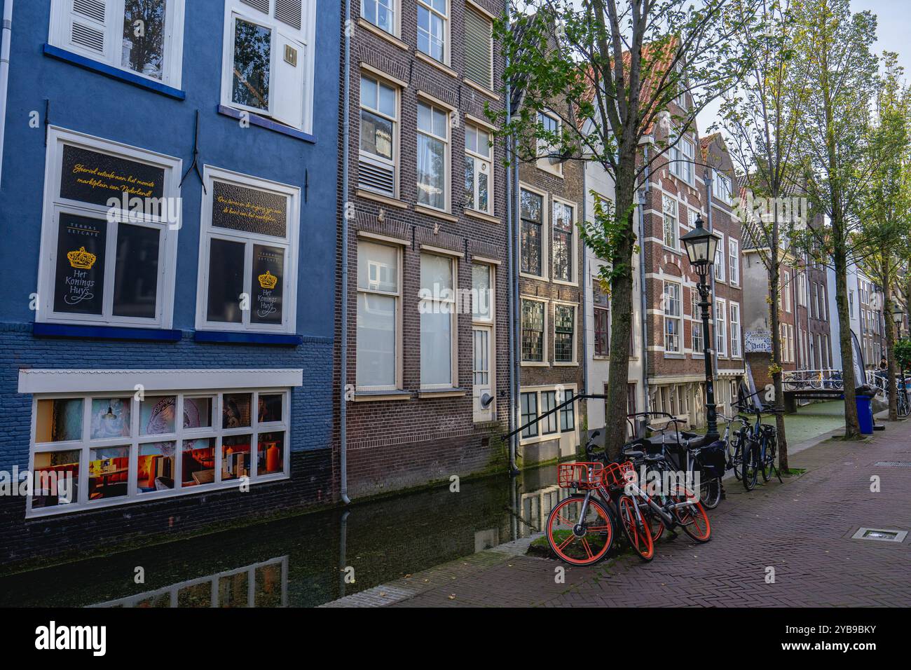 Delft, The Netherlands October 15, 2024. The old houses and canals in ...