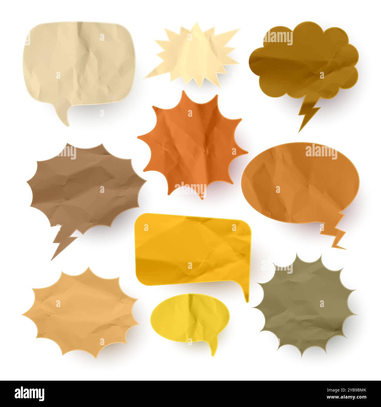 Crumpled brown paper comic speech bubbles. Hand drawn retro cartoon ...