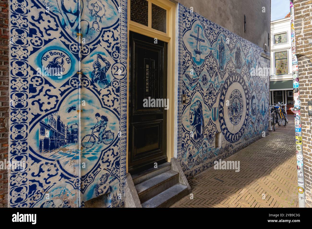 Delft, The Netherlands October 15, 2024. Street art with typical Delfts ...