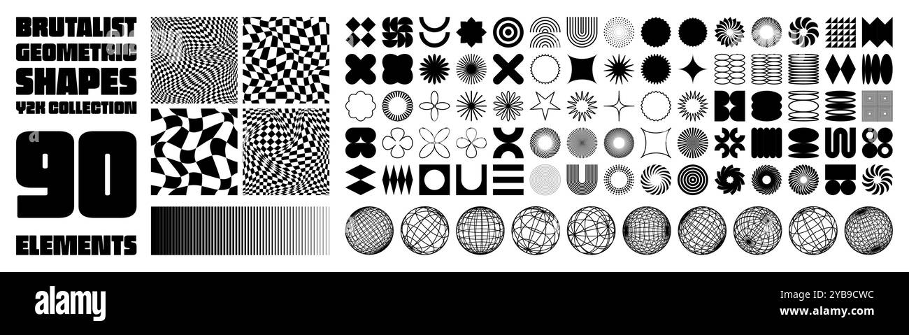 Brutalist geometric shapes, modern symbols. Groovy checkered pattern ...