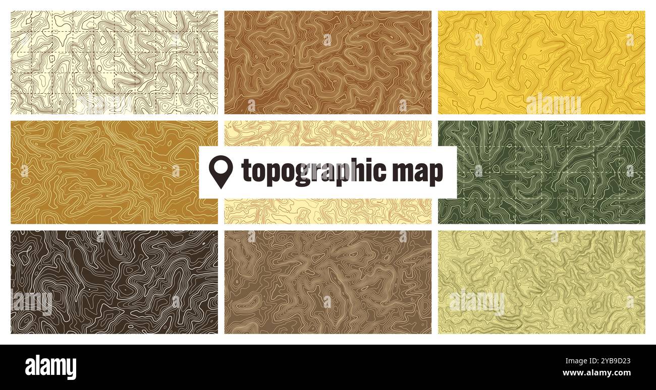 Colorful topographic map with contour lines. Geographic terrain grid ...
