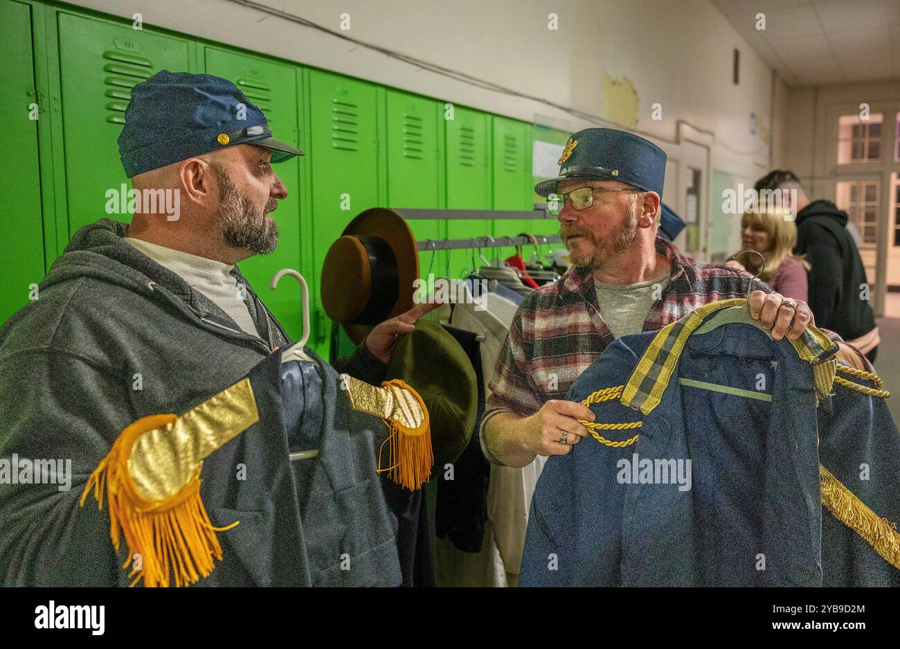 Jason Pelletier, left, as Aaron Simon Daggett, talks over tour guide ...
