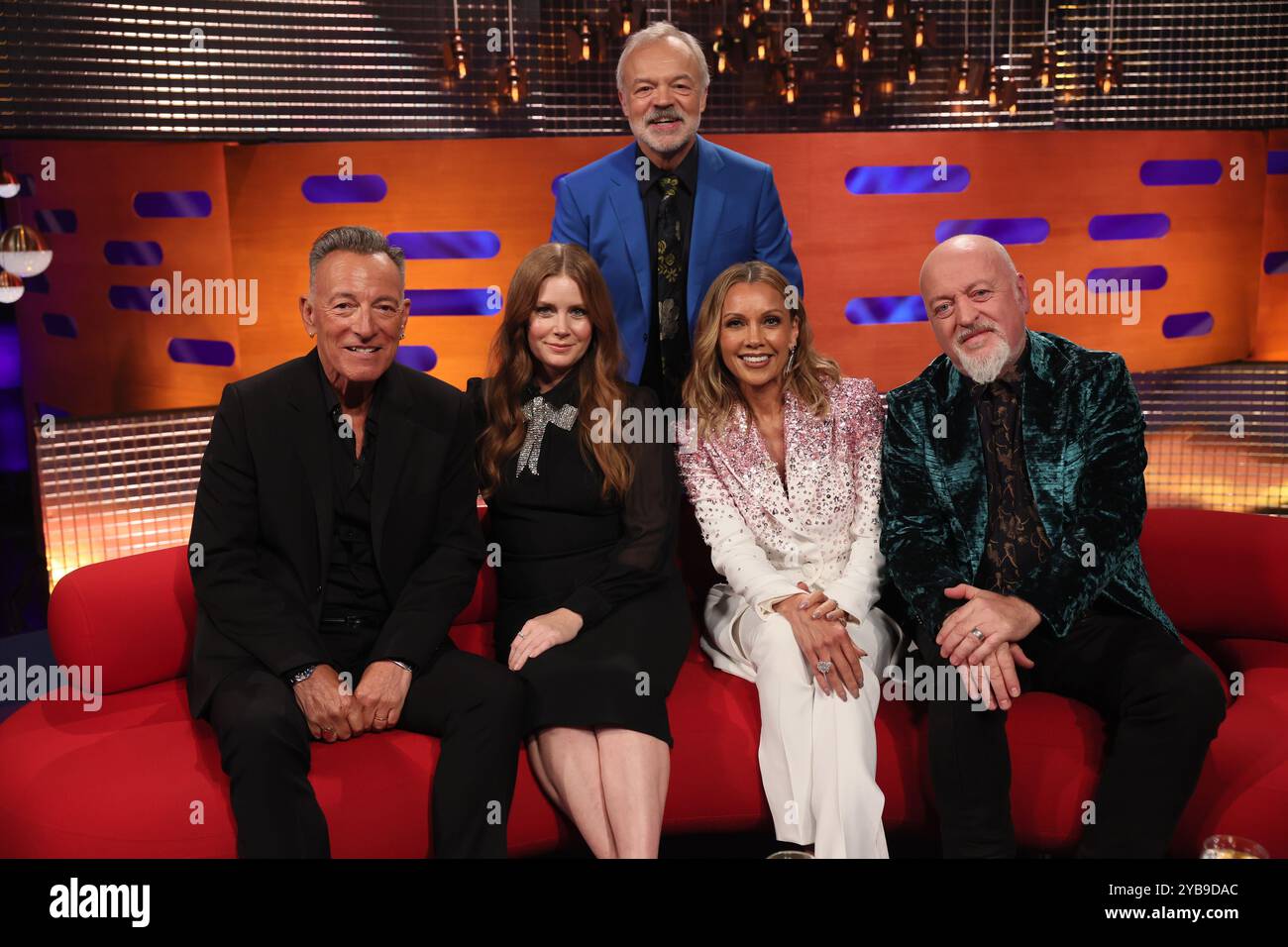 EDITORIAL USE ONLY. Host Graham Norton with (seated left to right) Bruce Springsteen, Amy Adams ...