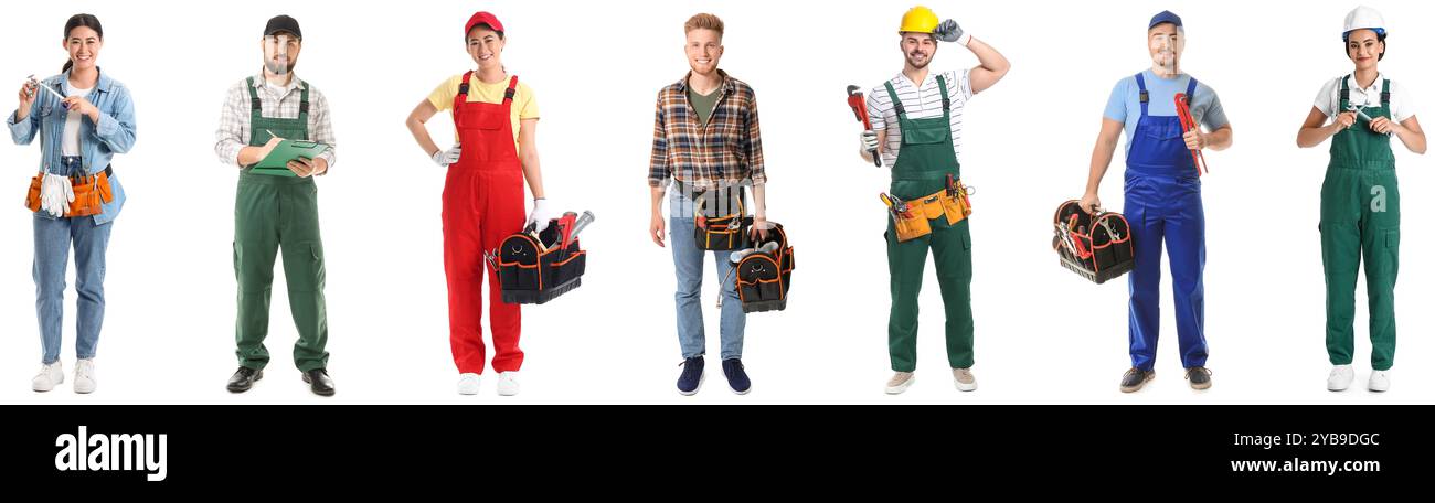 Set of plumbers on white background Stock Photo - Alamy
