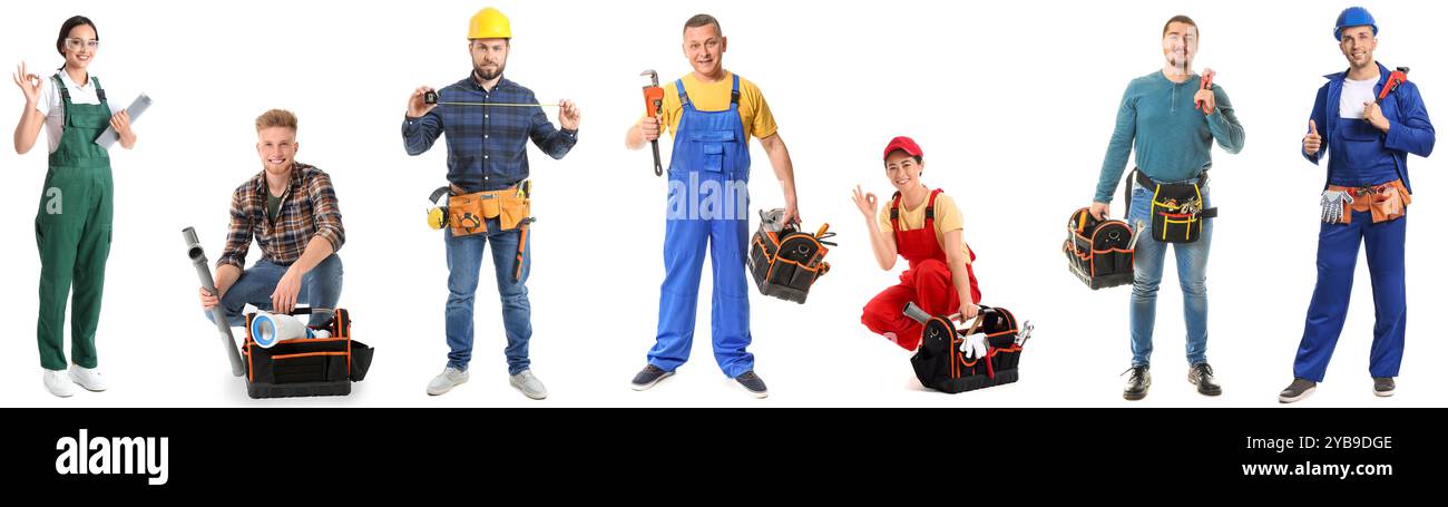 Set of plumbers on white background Stock Photo - Alamy