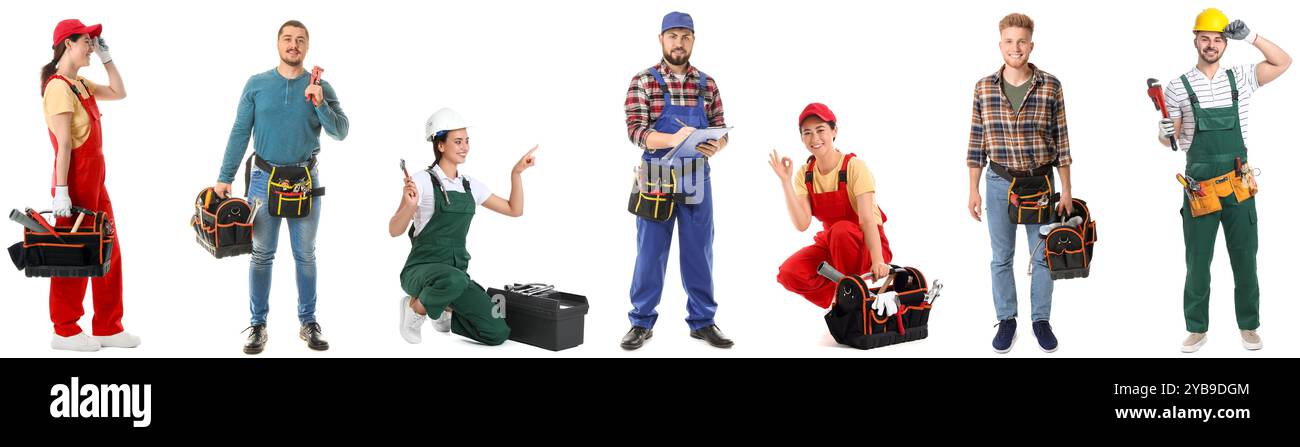 Set of plumbers on white background Stock Photo - Alamy