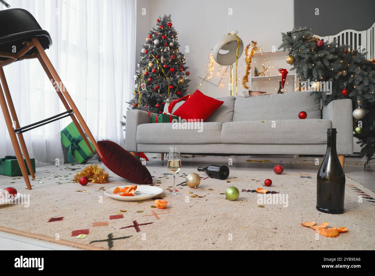 Interior of messy living room after New Year party Stock Photo - Alamy