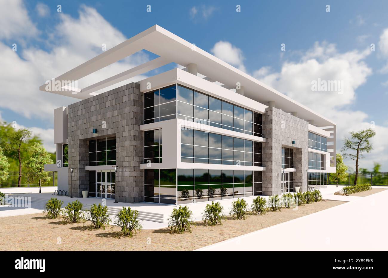 Beautiful New Contemporary Commercial Office Building. 3D Rendering ...