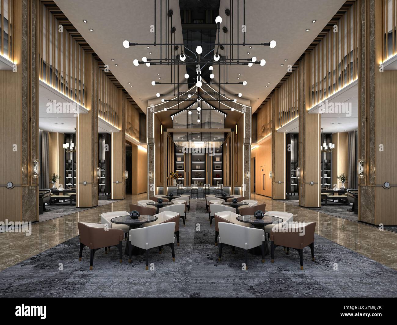 3d render luxury hotel lobby reception Stock Photo - Alamy