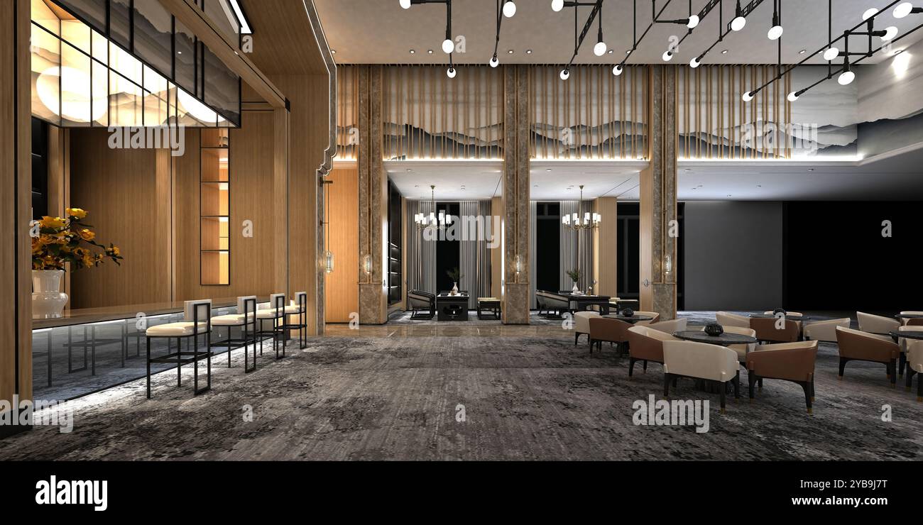 3d render luxury hotel lobby reception Stock Photo - Alamy