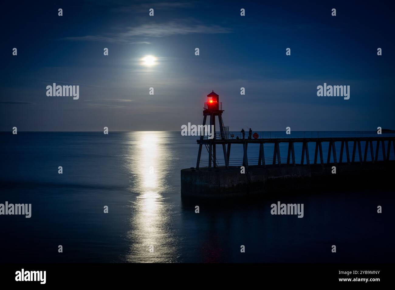 Whitby, UK. 17th Oct, 2024. The full moon rises over Whitby harbour ...